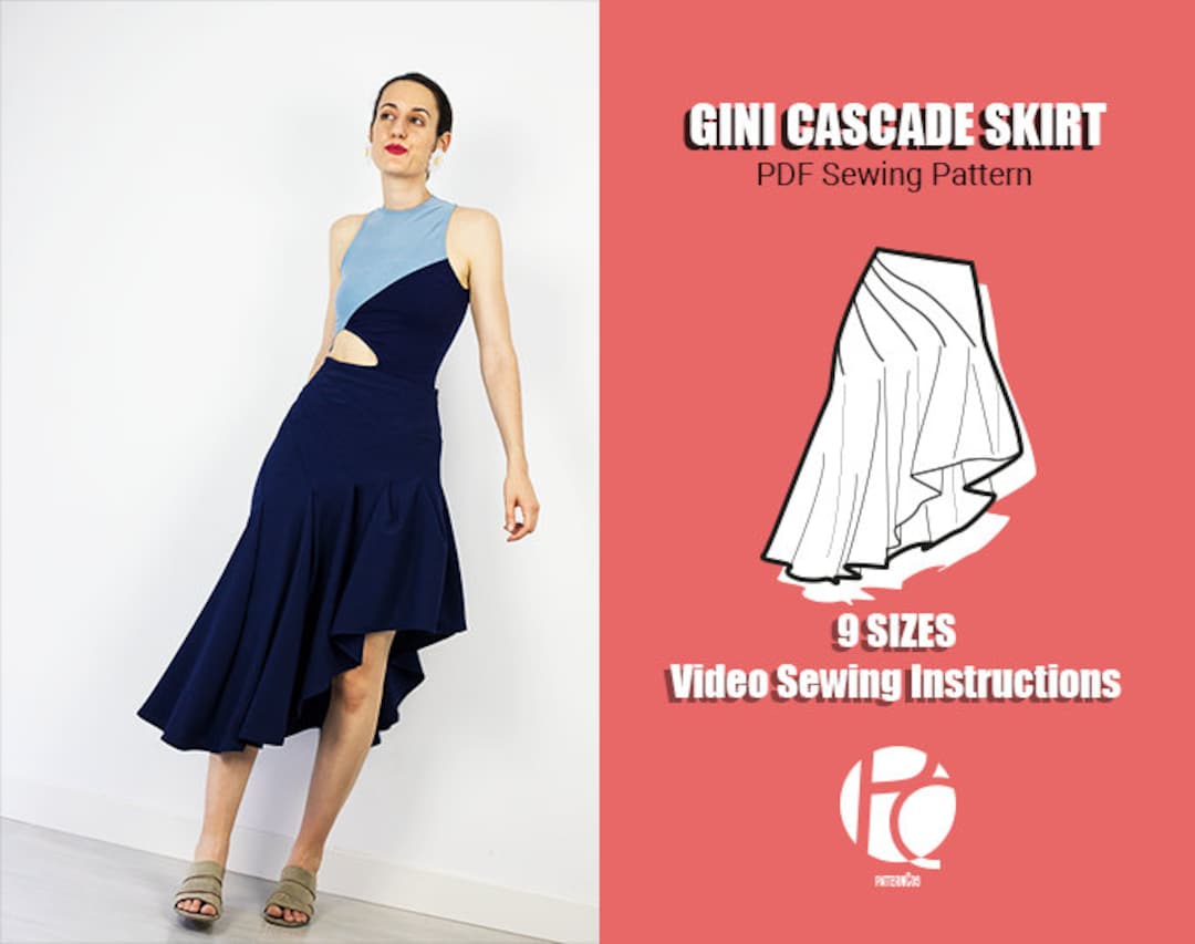 Gini Cascade Draped Skirt Sewing Pattern 9 SIZES PDF Sewing Pattern ...