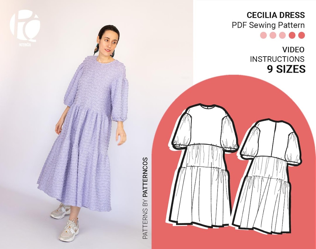 Oversized Tiered Maxi Dress Sewing Pattern | Flared Midi Dress Pattern ...