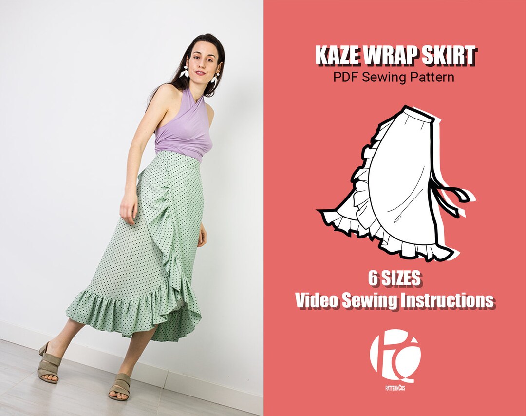 Kaze Wrap Skirt Sewing Pattern | Effortlessly Midi Skirt Pattern for Women | Summer Flared Skirt ...