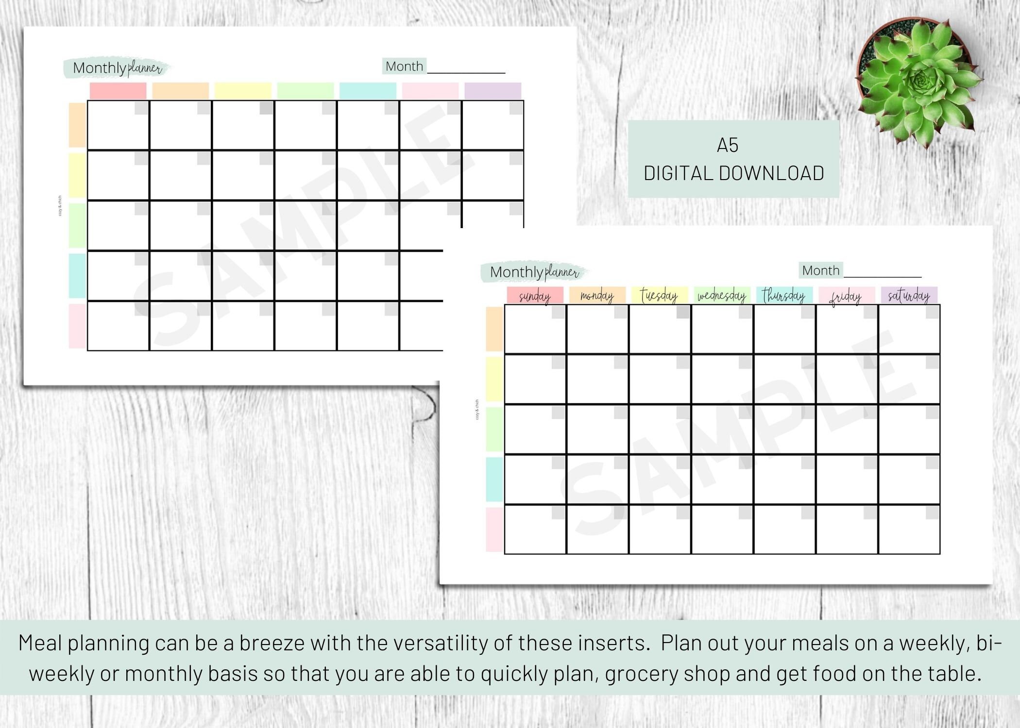 A5 Monthly Meal Plan | Instant Download | Meal Planning| Meal Organizer ...