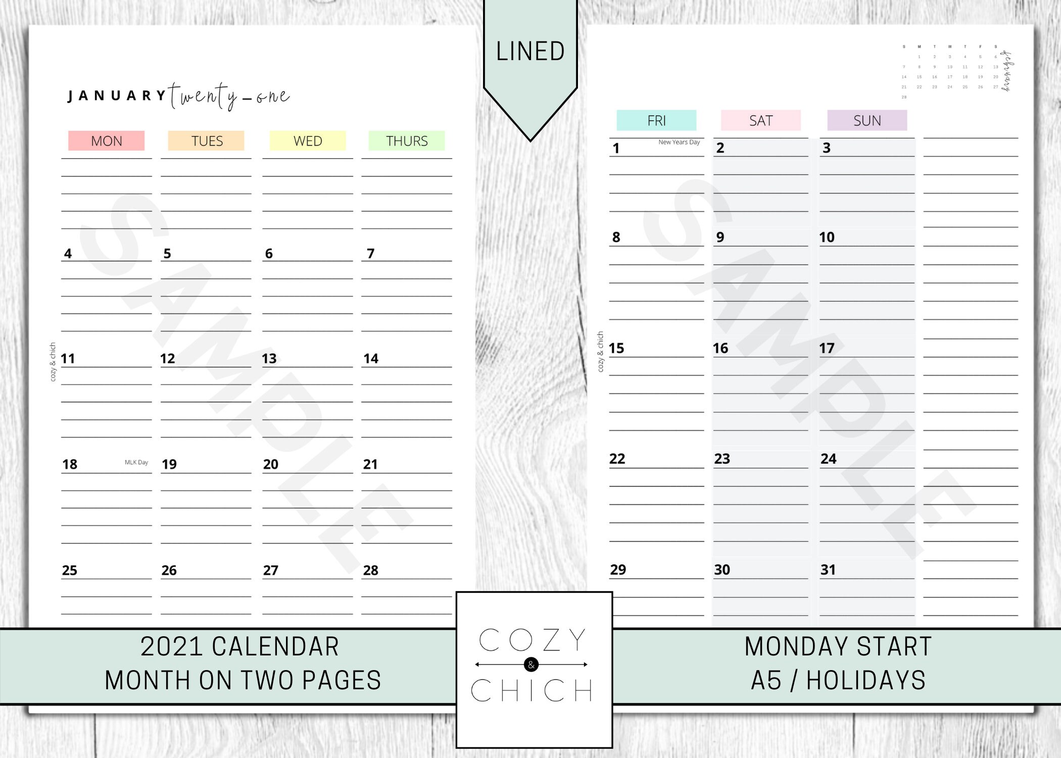 2021 Monthly Planner Printable | COLORFUL | A5 | INSTANT DOWNLOAD ...