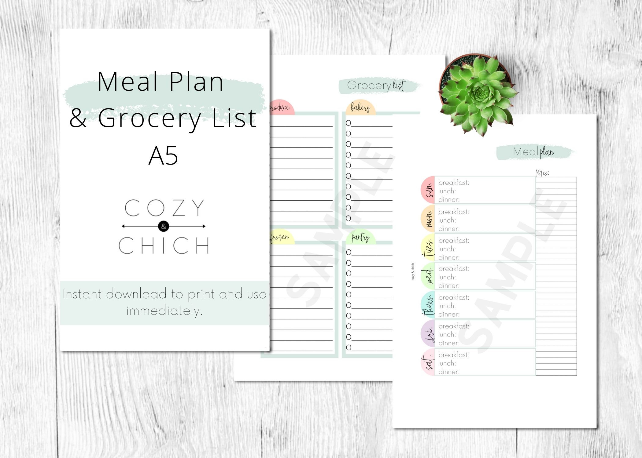 A5 Weekly Meal Plan Kit | Grocery List | Instant Download| Meal ...