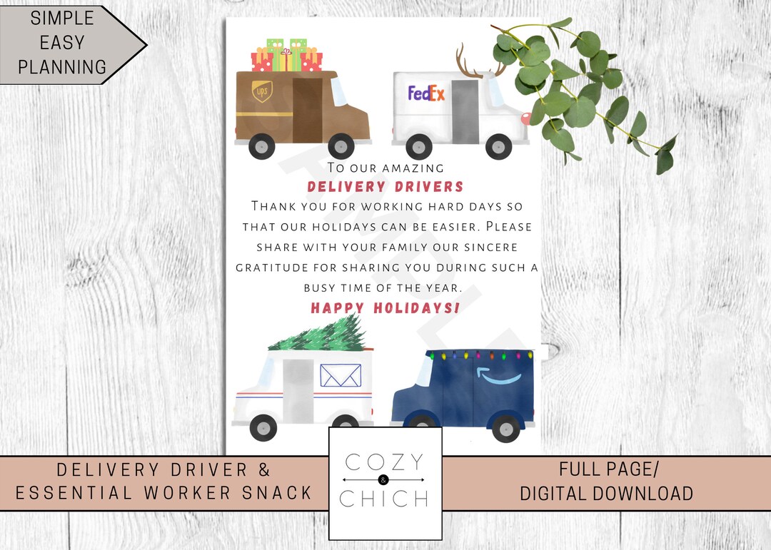 Delivery Driver Snack & Drink Sign, Essential Worker Snack, USPS, UPS ...