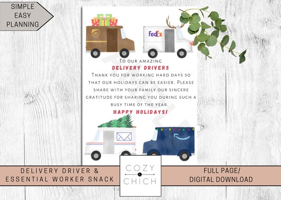 Delivery Driver Snack & Drink Sign Essential Worker Snack - Etsy