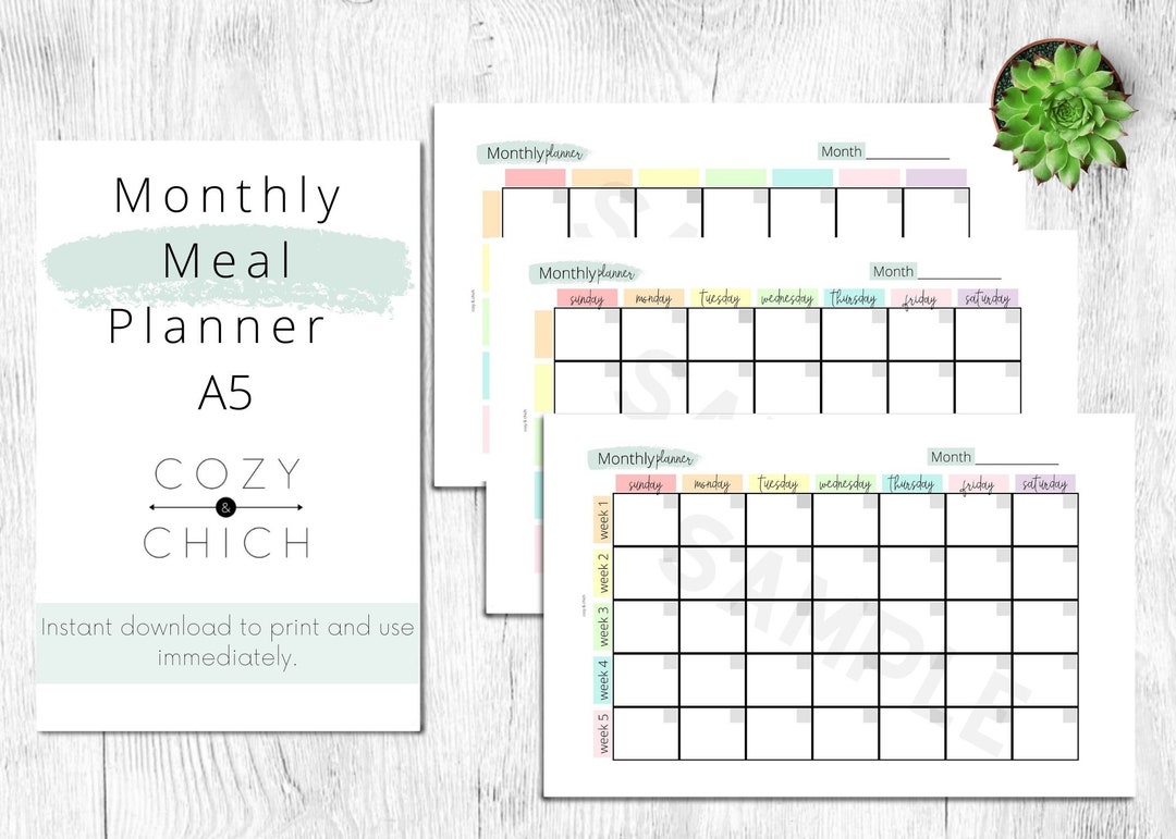 A5 Monthly Meal Plan | Instant Download | Meal Planning| Meal Organizer ...