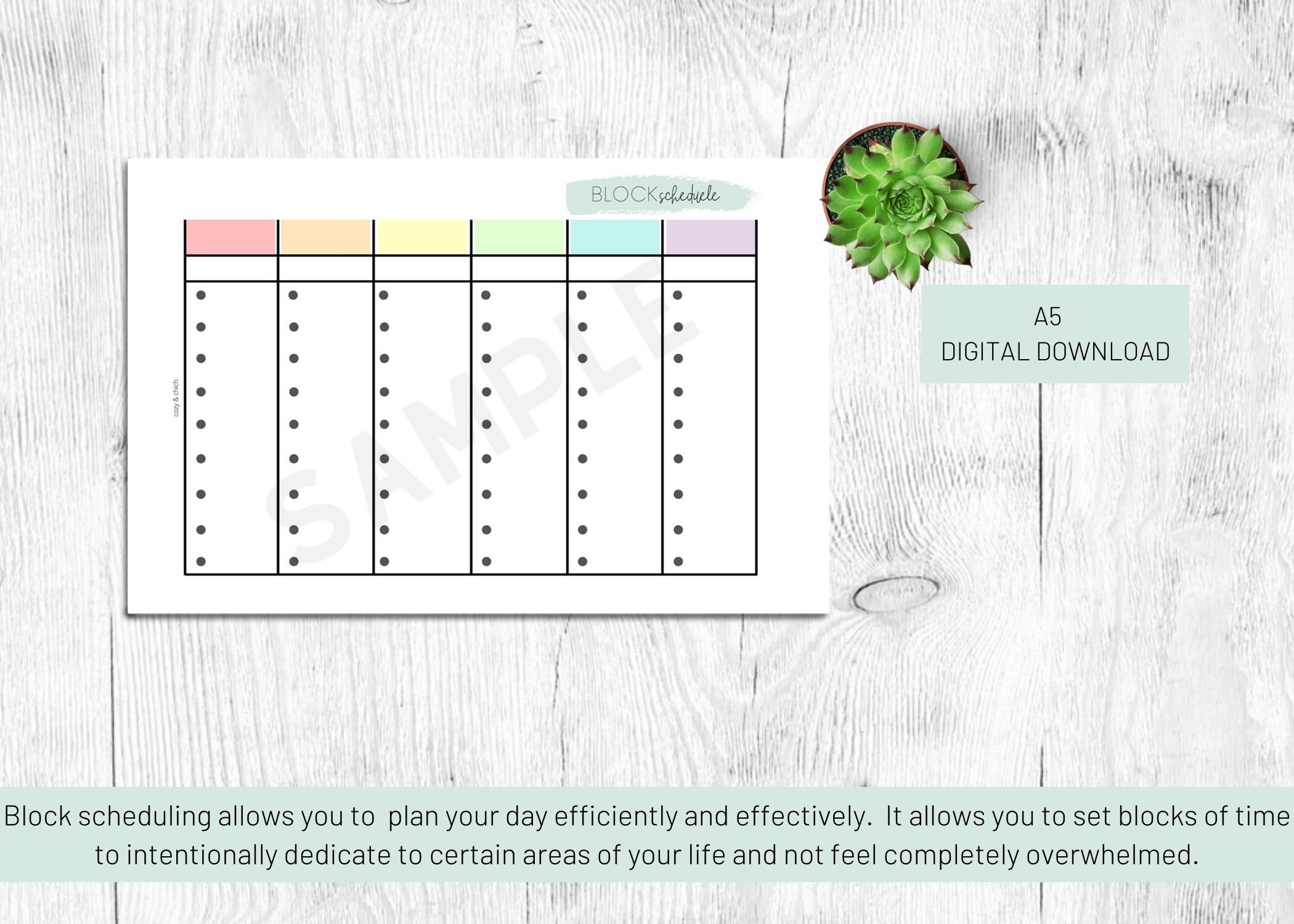 A5 Block Schedule Instant Download Planner Inserts Block Scheduling ...