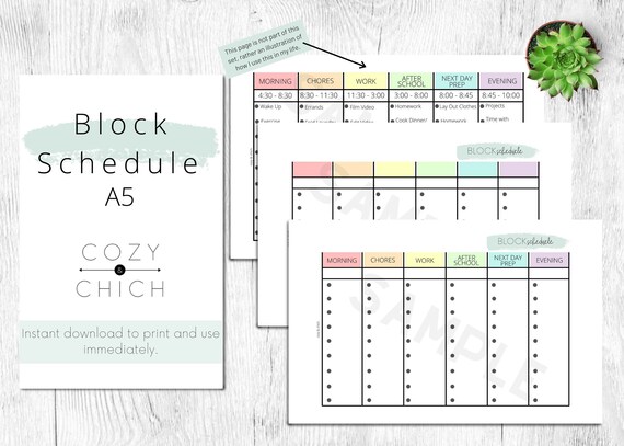 A5 Block Schedule Instant Download Planner Inserts Block - Etsy