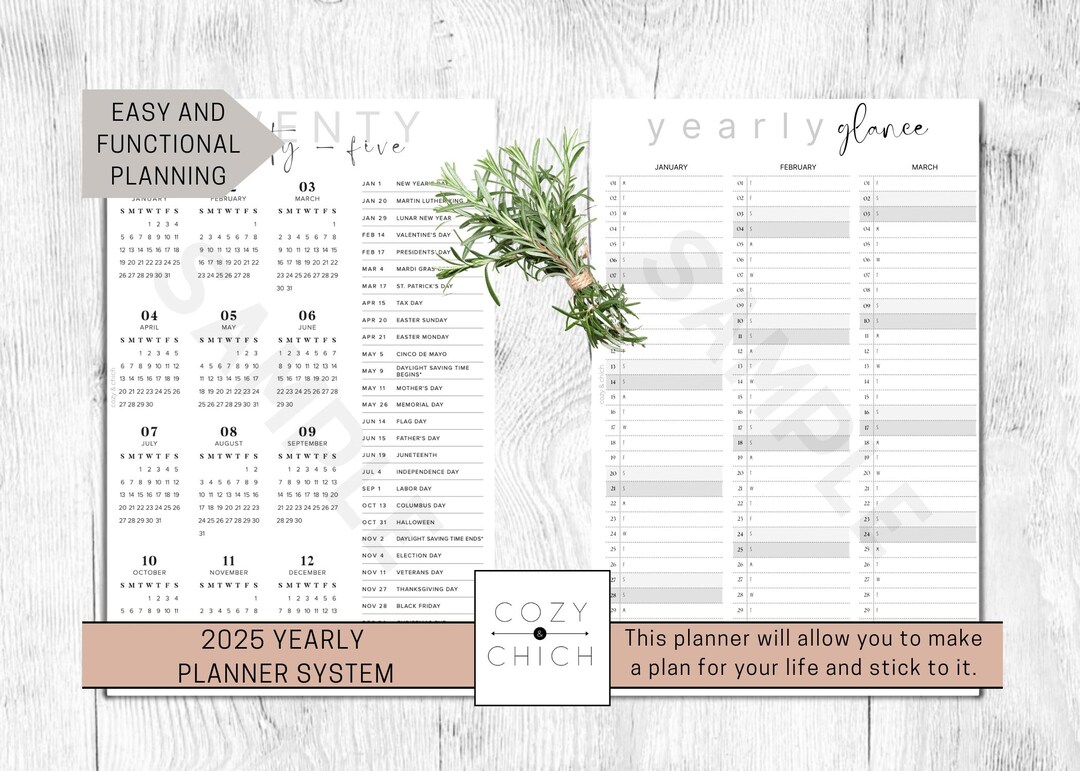 2025 A5 Yearly/ Monthly PLANNER, 12 Calendar Months, Productivity Pages ...
