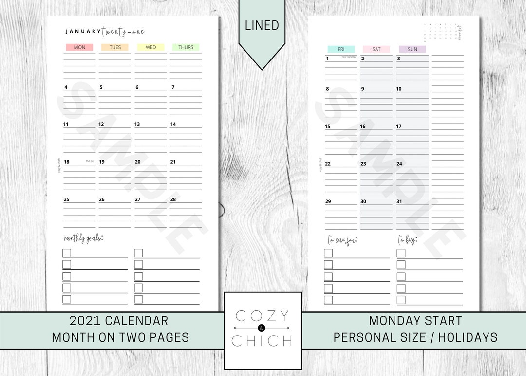 2021 Monthly Planner Printable | Colorful | PERSONAL | INSTANT DOWNLOAD ...