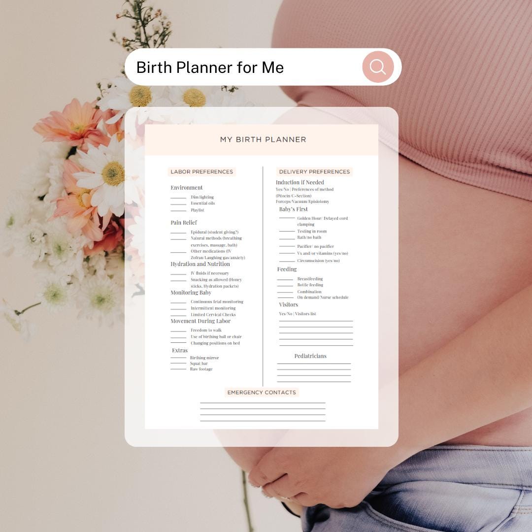 Birth Plan Template | Printable Pregnancy Planner PDF | Labor ...