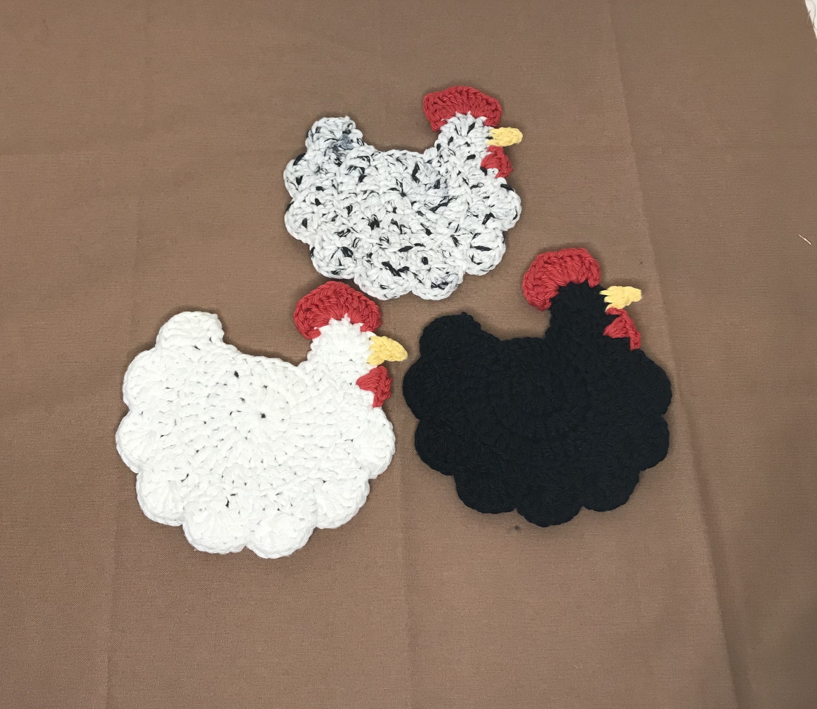Chicken Coasters Set of 3, Crochet, Cotton, 5 Inches by 5 Inches - Etsy