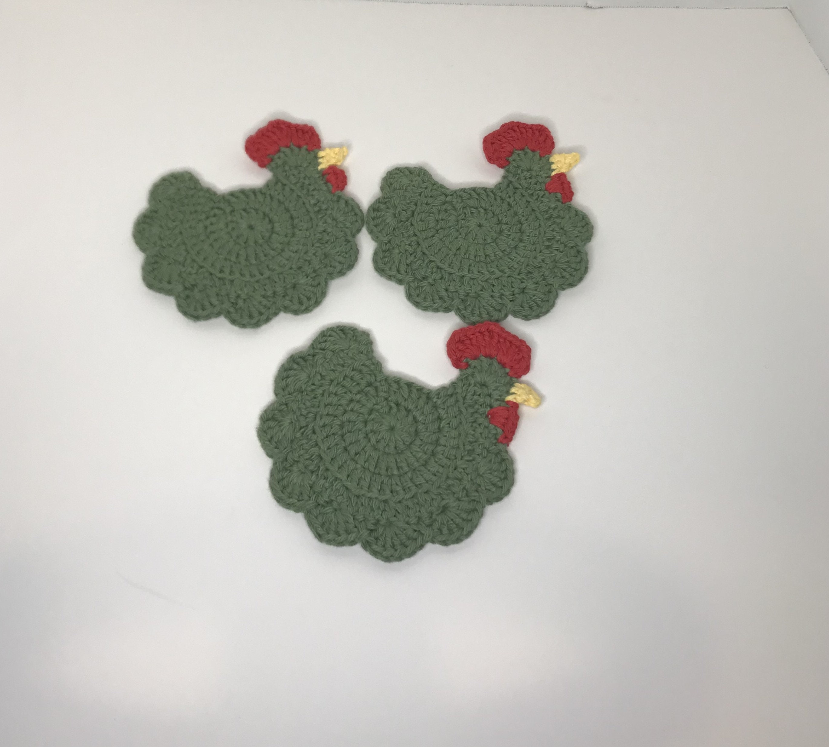 Chicken Coasters Set of 3, Crochet, Cotton, 5 Inches by 5 Inches - Etsy