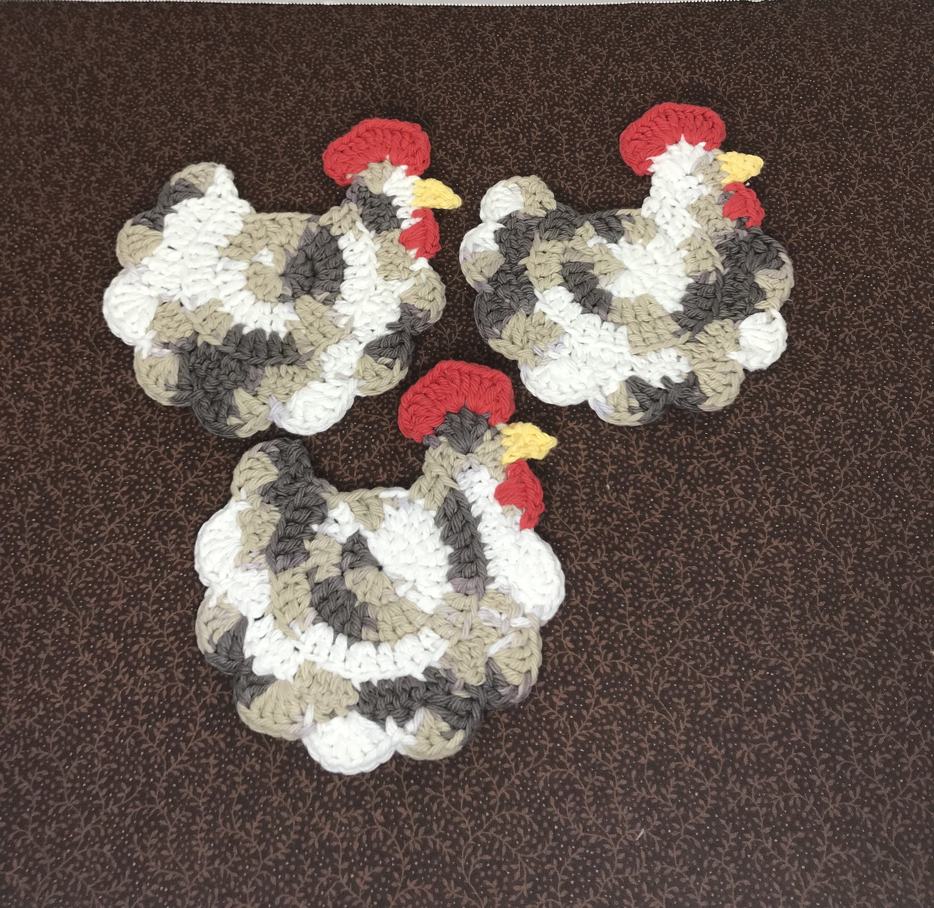 Chicken Coasters Set of 3, Crochet, Cotton, 5 Inches by 5 Inches - Etsy