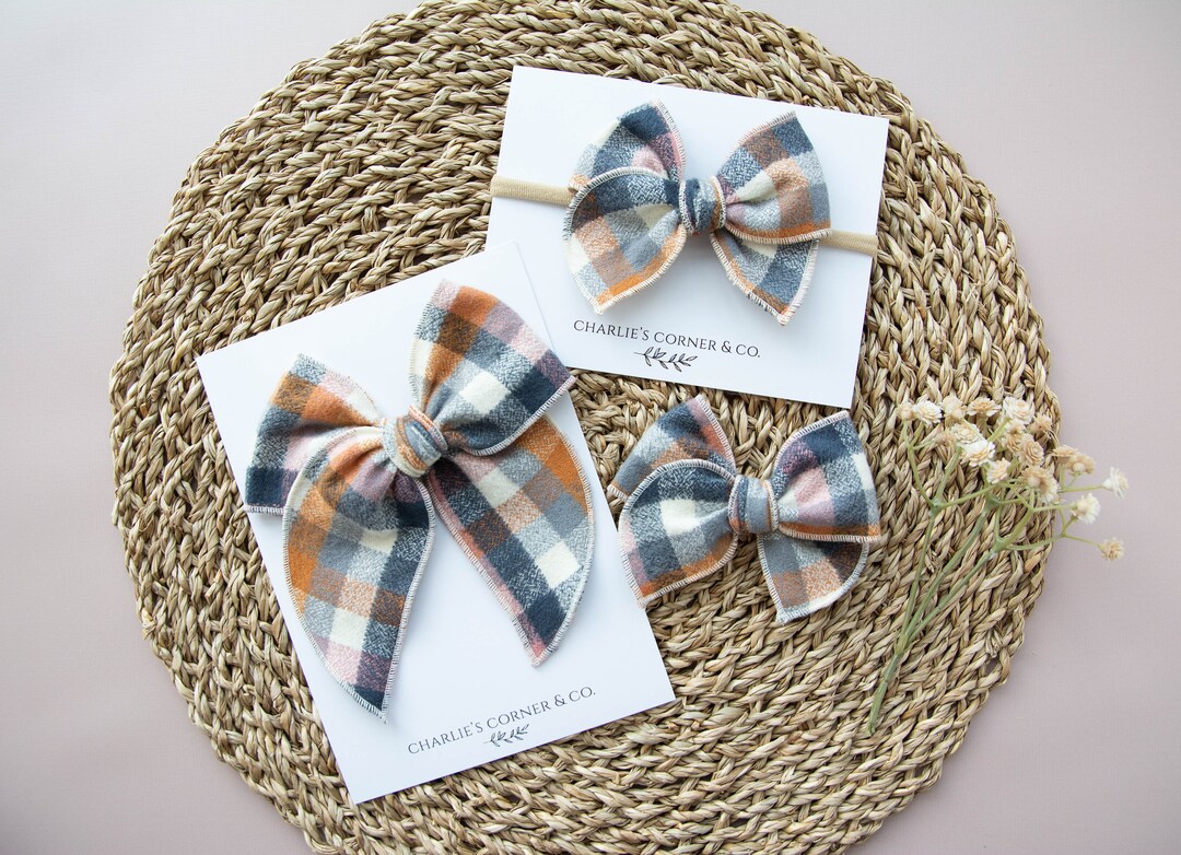 Fall Flannel Plaid Fable Bow, Fall Fable Bow, Fall Hair Bow, Neutral ...