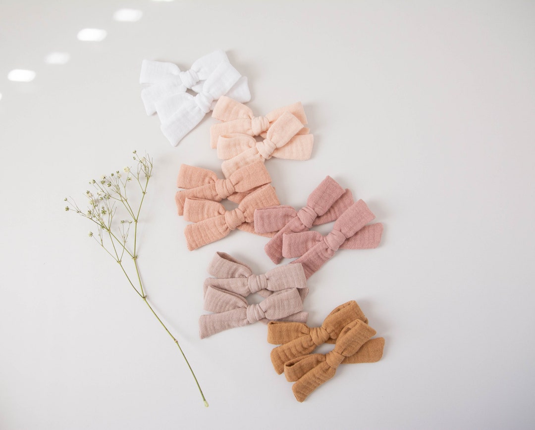 Muslin Schoolgirl Pigtail Set, Neutral Pigtail Hair Bows, Neutral Hair ...