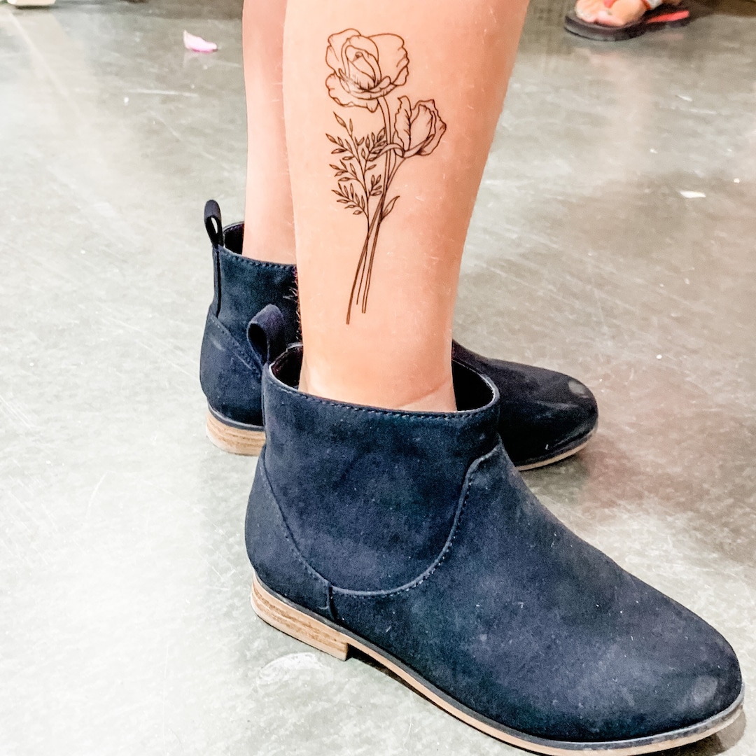 Illustrated June Birth Month Flower Temporary Tattoo / June Rose Floral ...