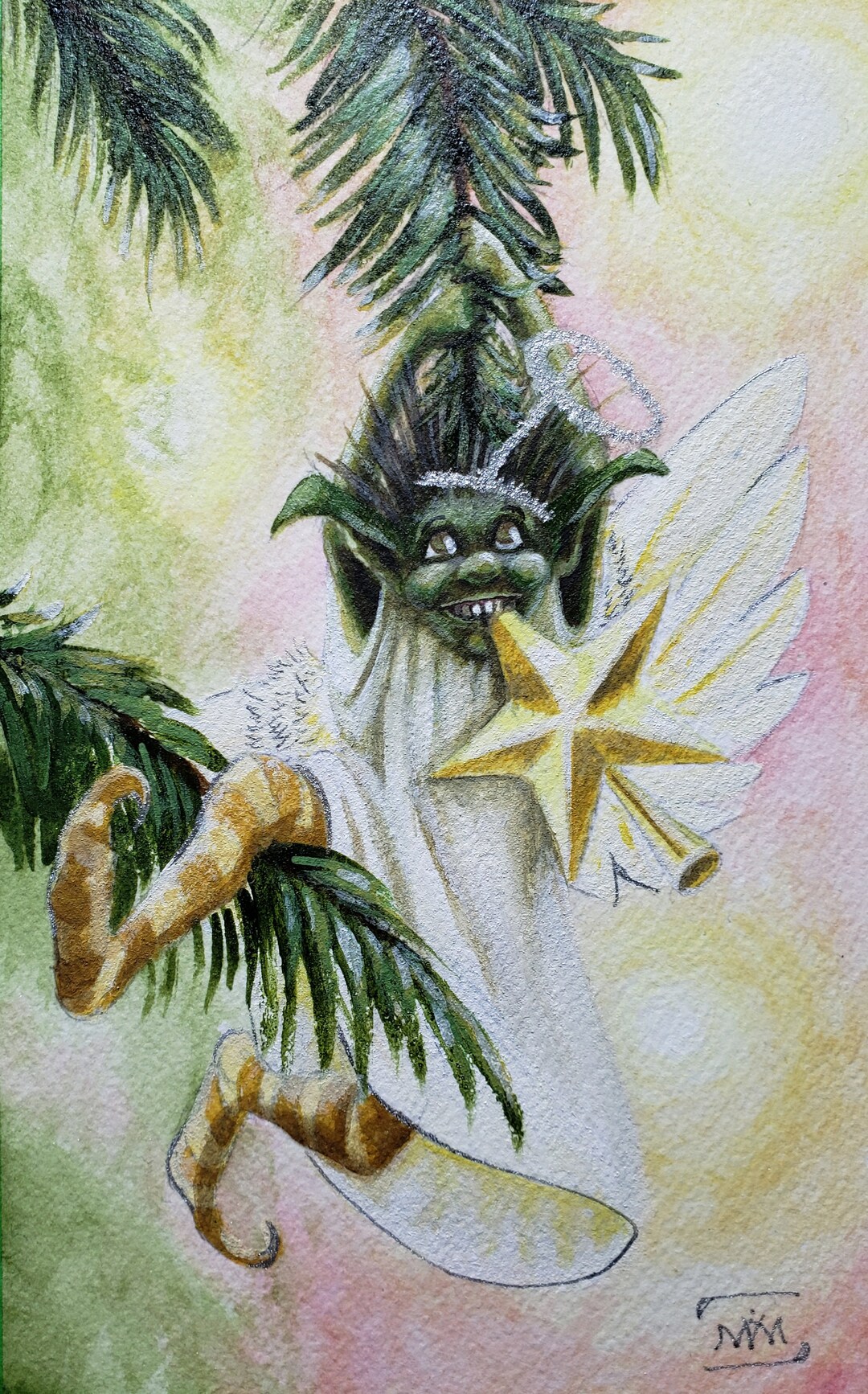 Christmas Angel Goblin Original Painting - Etsy