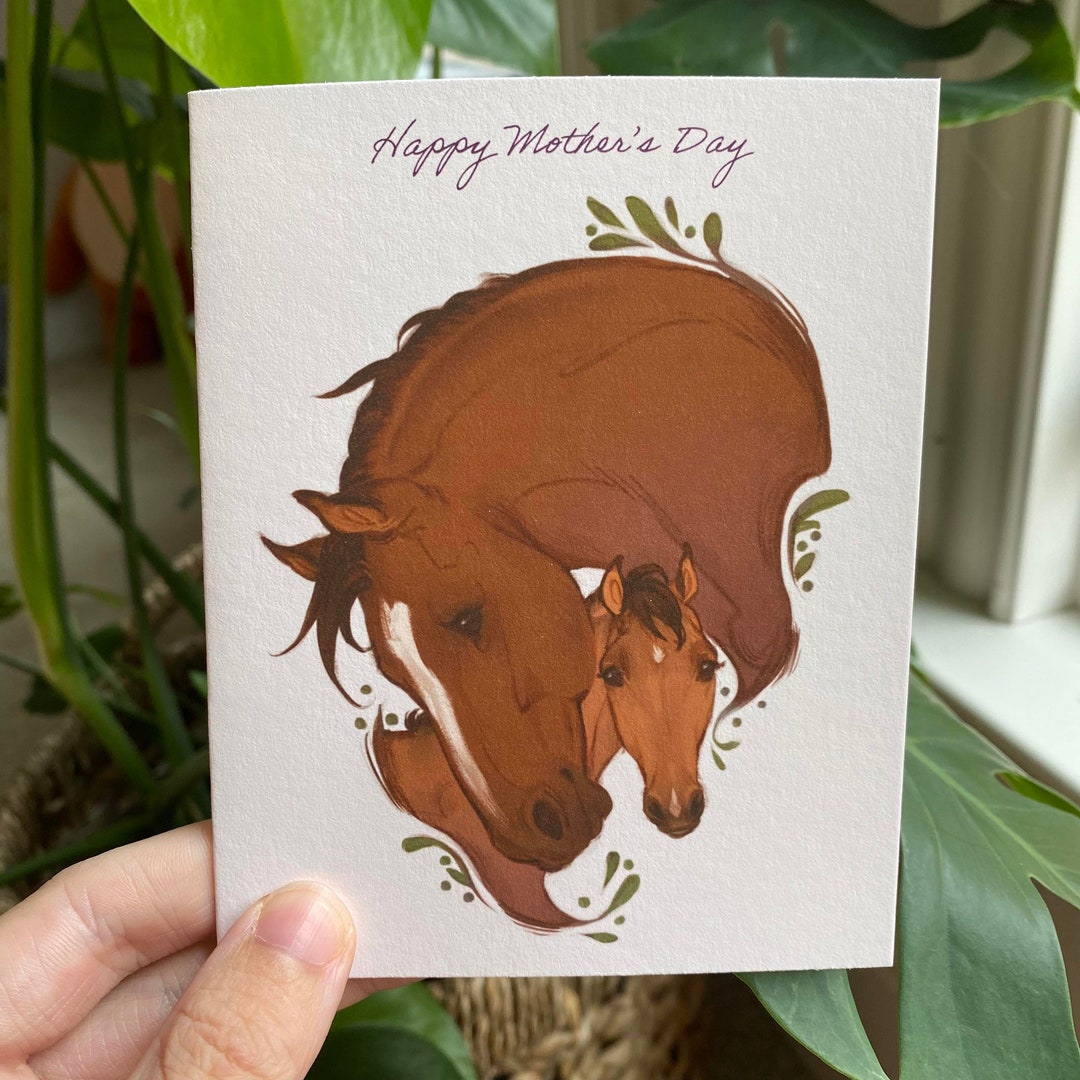 Mare and Foal - Elegant Greeting Card for Mother's Day - Etsy