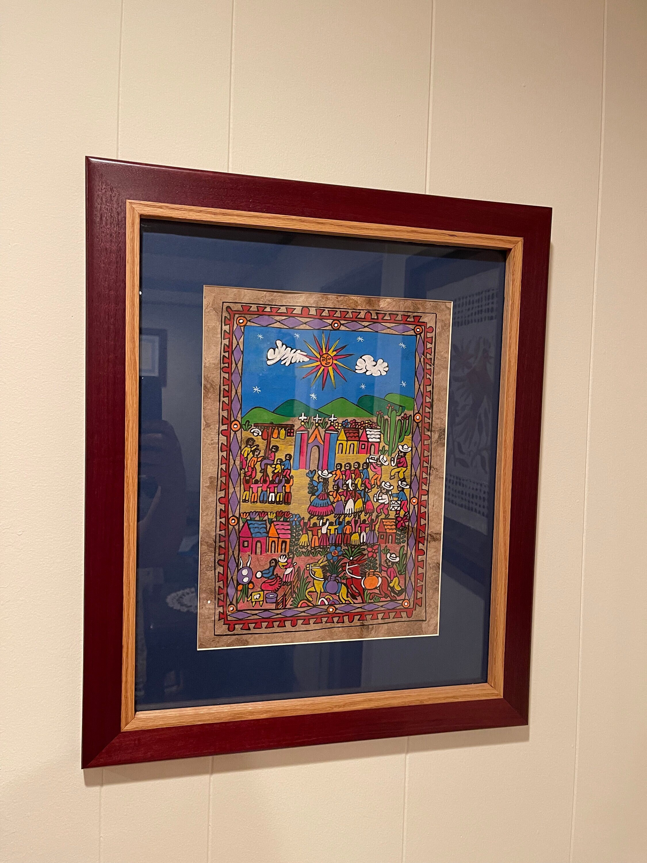 La Fiesta, Mexican Folklore Azteca Hand Painted Art in "amate" Paper W ...