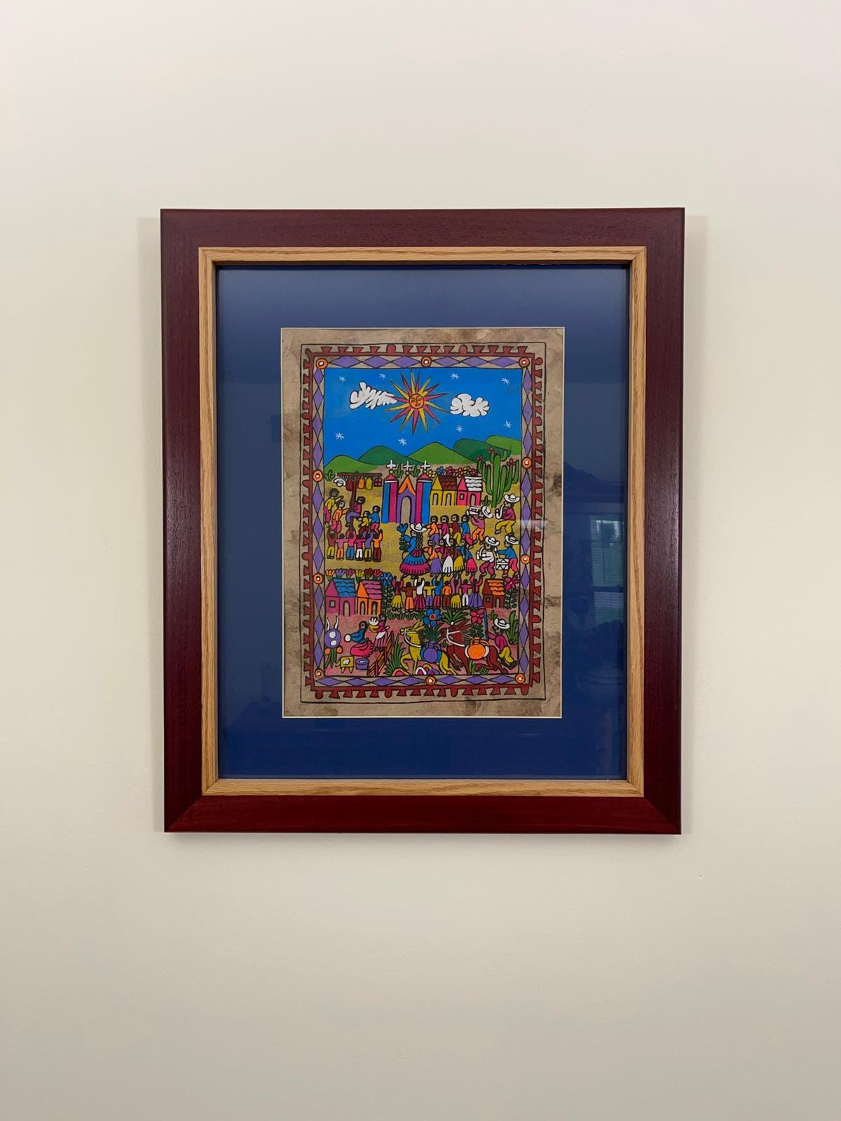 La Fiesta, Mexican Folklore Azteca Hand Painted Art in amate Paper W ...