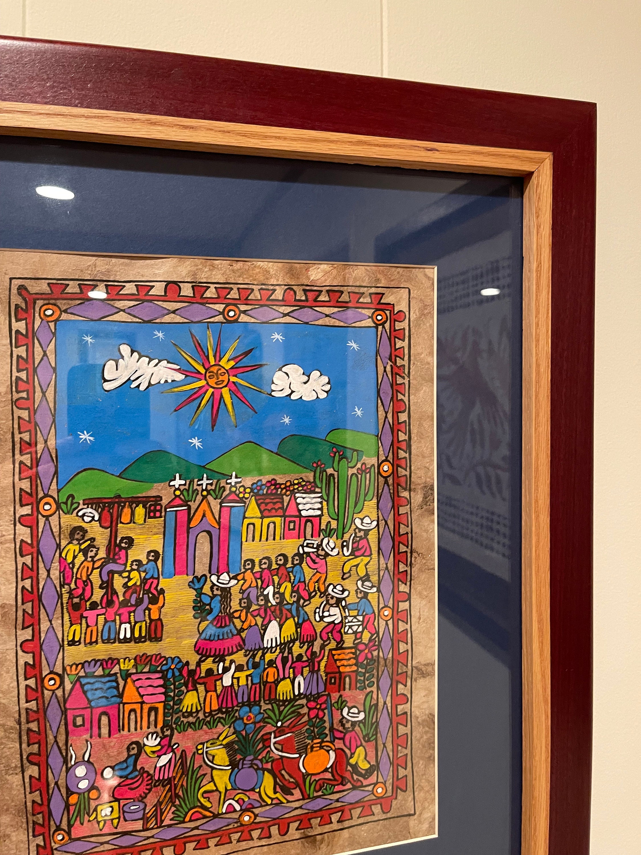 La Fiesta, Mexican Folklore Azteca Hand Painted Art in amate Paper W ...