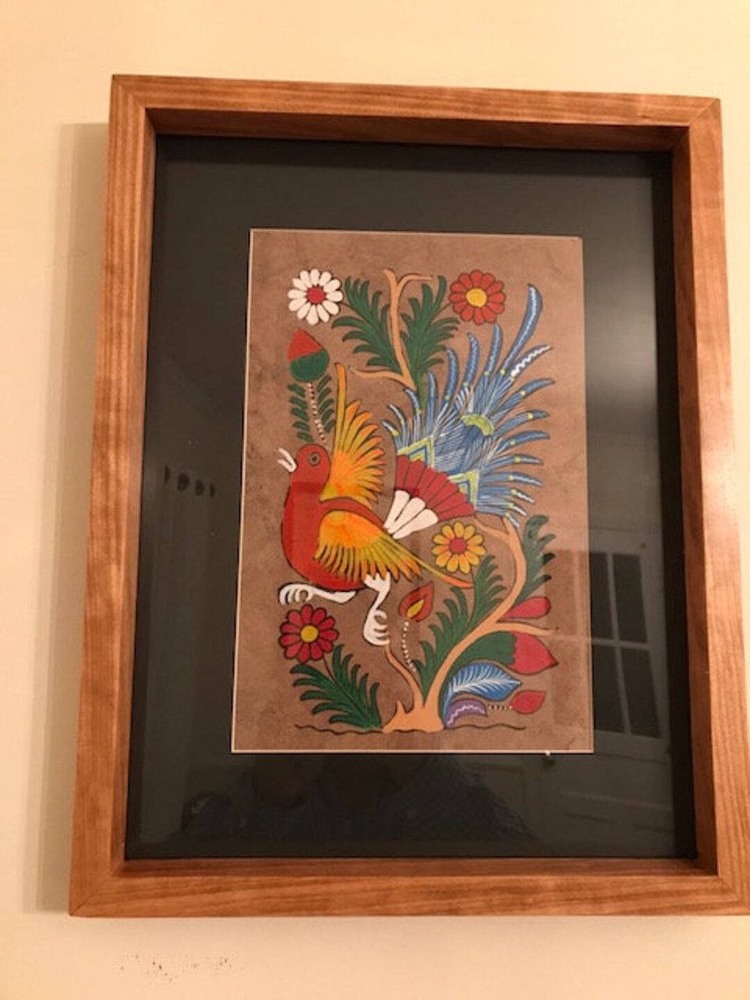 Mexican Hand Painted Art in "amate" (bark) Paper, Cherry Frame ...