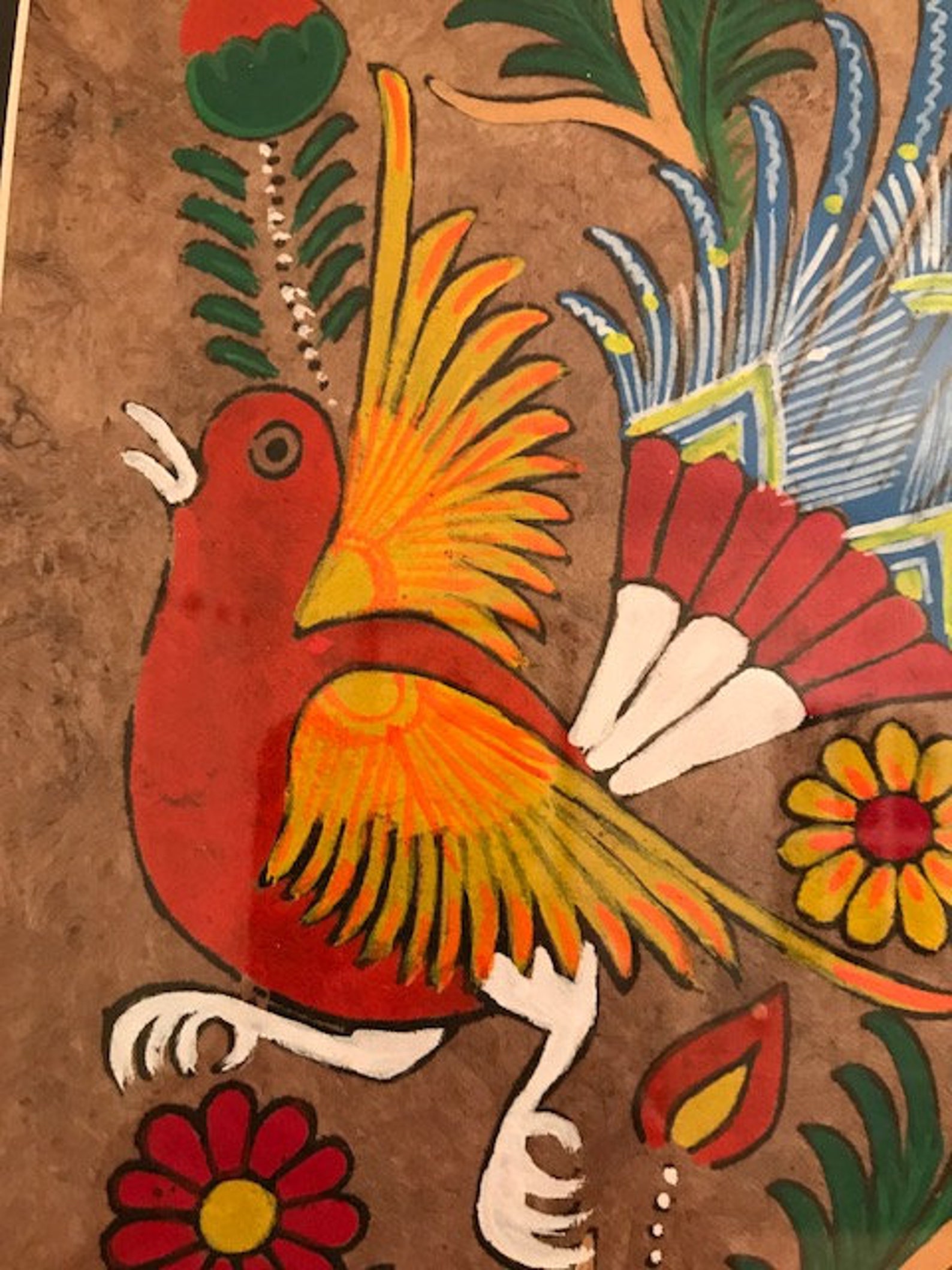 Mexican Hand Painted Art in "amate" (bark) Paper, Cherry Frame ...