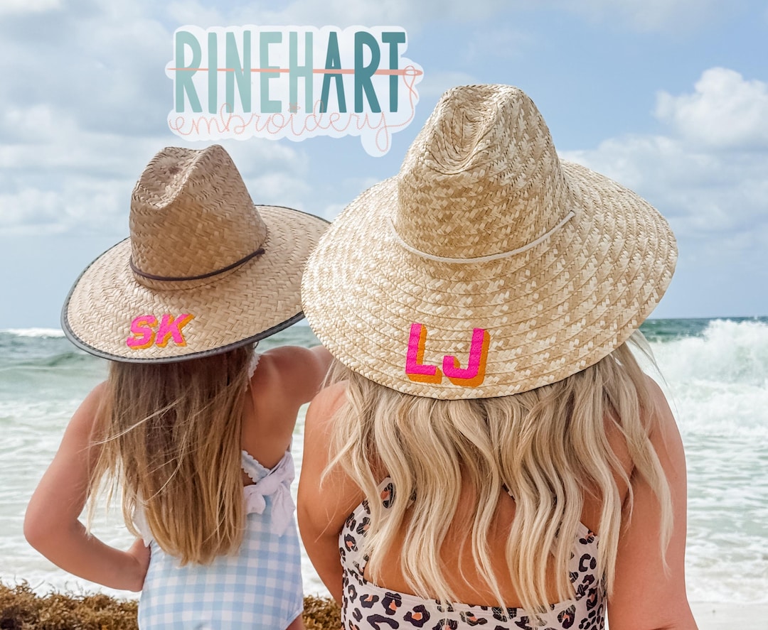 Monogrammed Straw Beach Sun Hat: Embroidered Lifeguard Style - Etsy