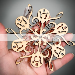 A-style Mandolin Musical Instrument Laser Cut Wood Snowflake Ornament ...