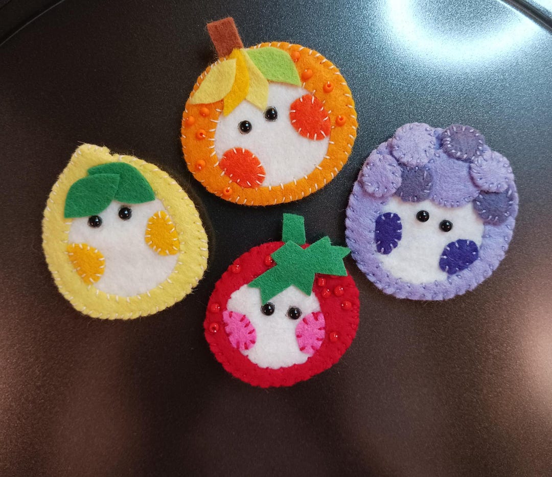Fruity Faced Wool Felt Magnets, Set of 4, Whimsical Magnets, # 2 - Etsy