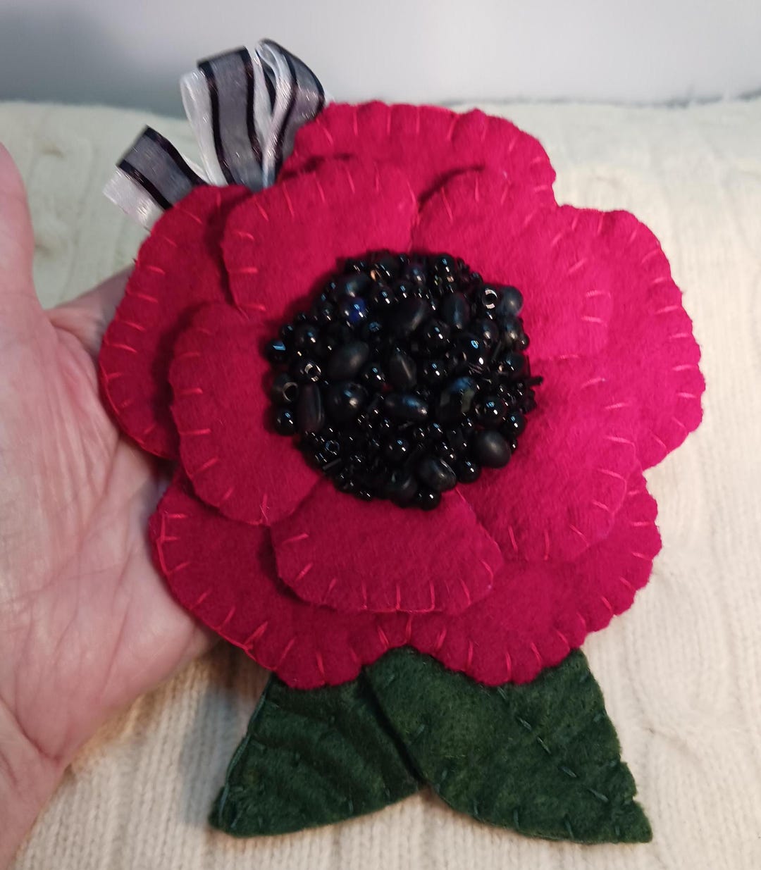 Red Flower Felted Wool Brooch, Repurposed Wool Fabric, Large Flower ...