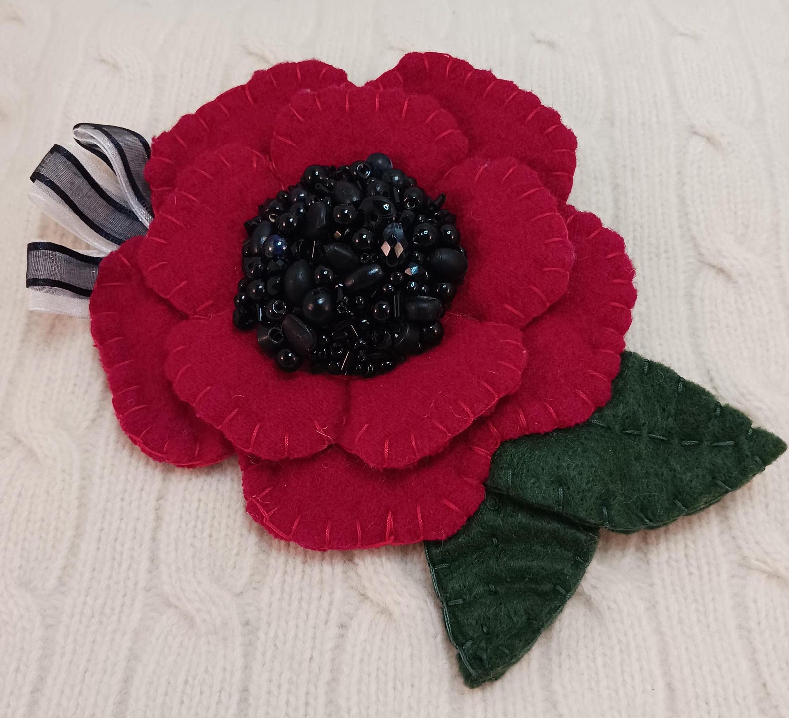 Red Flower Felted Wool Brooch, Repurposed Wool Fabric, Large Flower ...