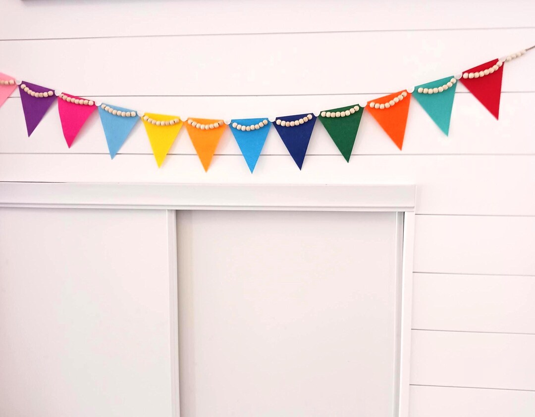 Bright Colored Bunting or Banner With Wood Beads, Eco-felt From Plastic ...