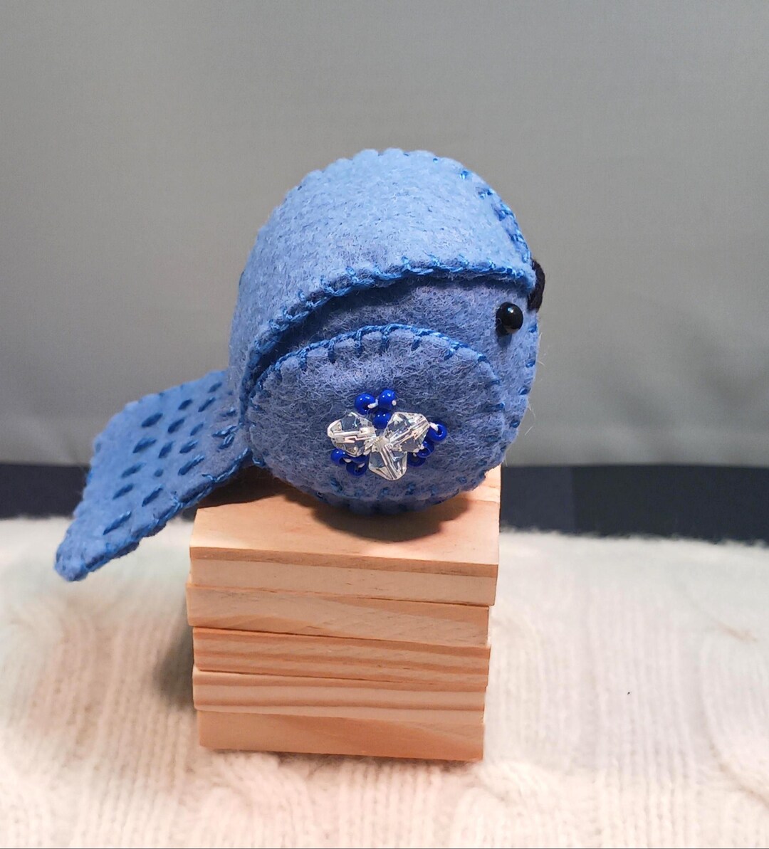 Mini Blue Bird With Beaded Wings, Wool Felt, # 21 - Etsy