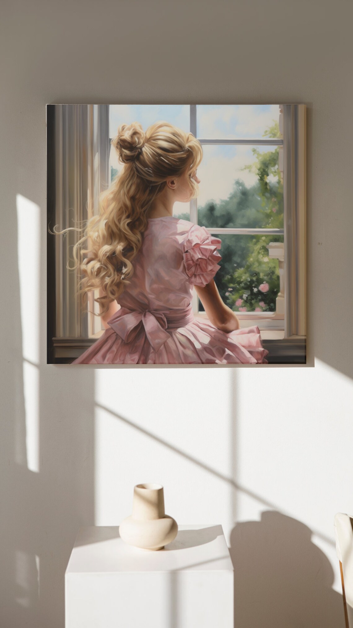 Printable Artwork Coquette Girl Looking Out A Window Oil Painting Wall ...