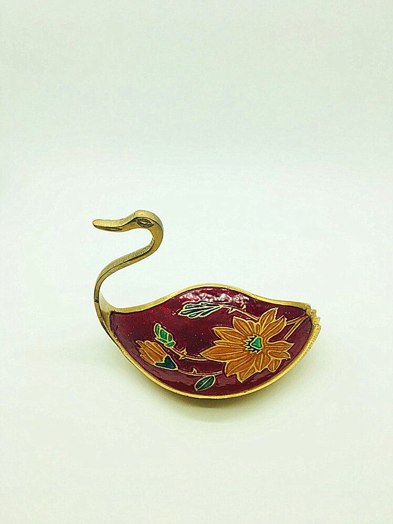 Vintage hand painted Solid Brass Swan Dish Solid Bohemian | Etsy