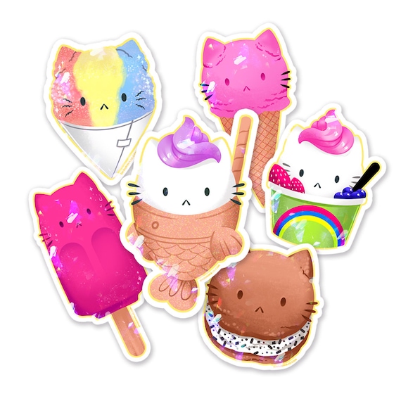 Vinyl Sticker Summer Treats Kitty Cute Ice Cream Cat - Etsy