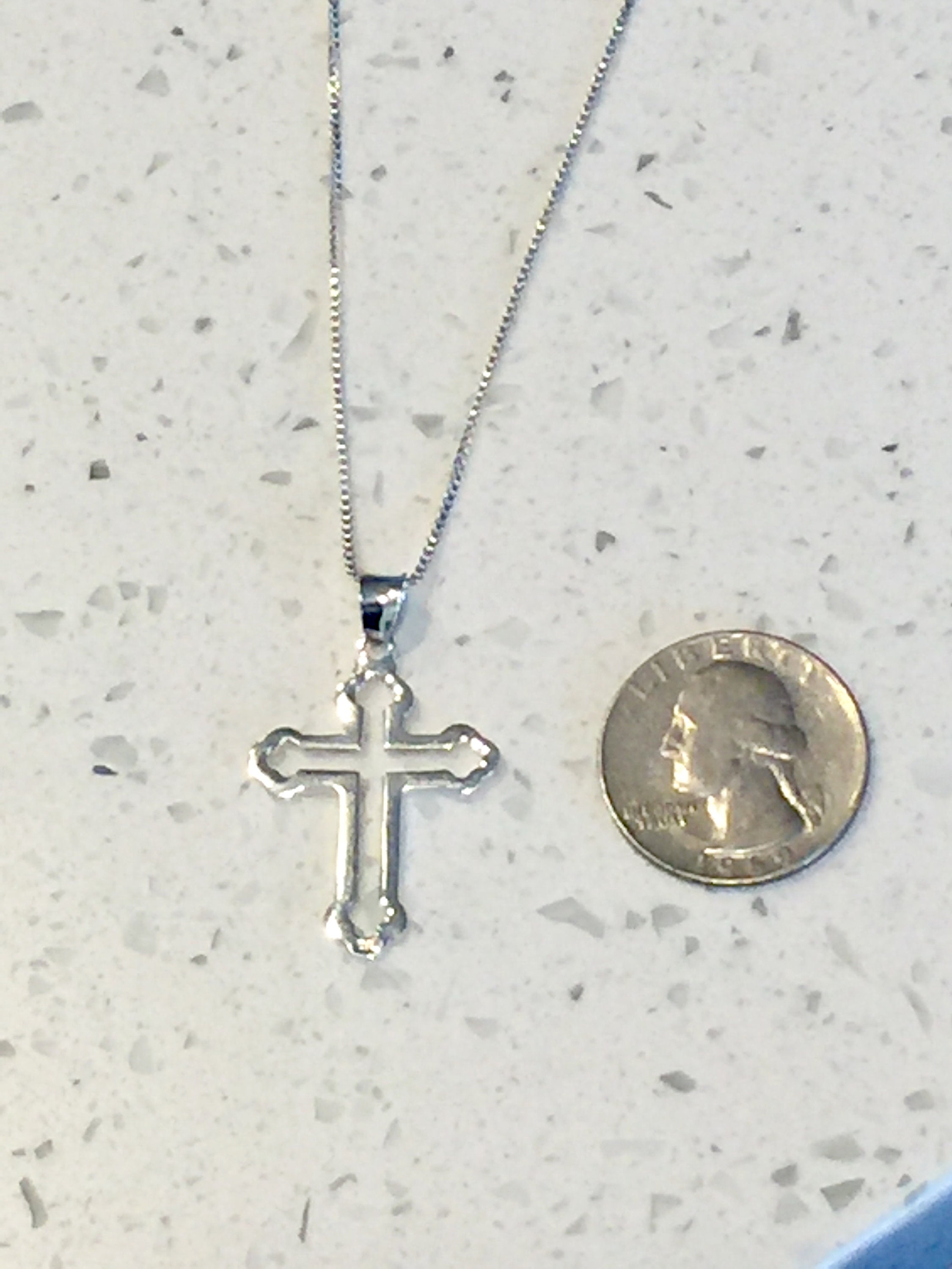 Sterling Silver Cross Necklace 925 with 18 Box Chain - Etsy Polska