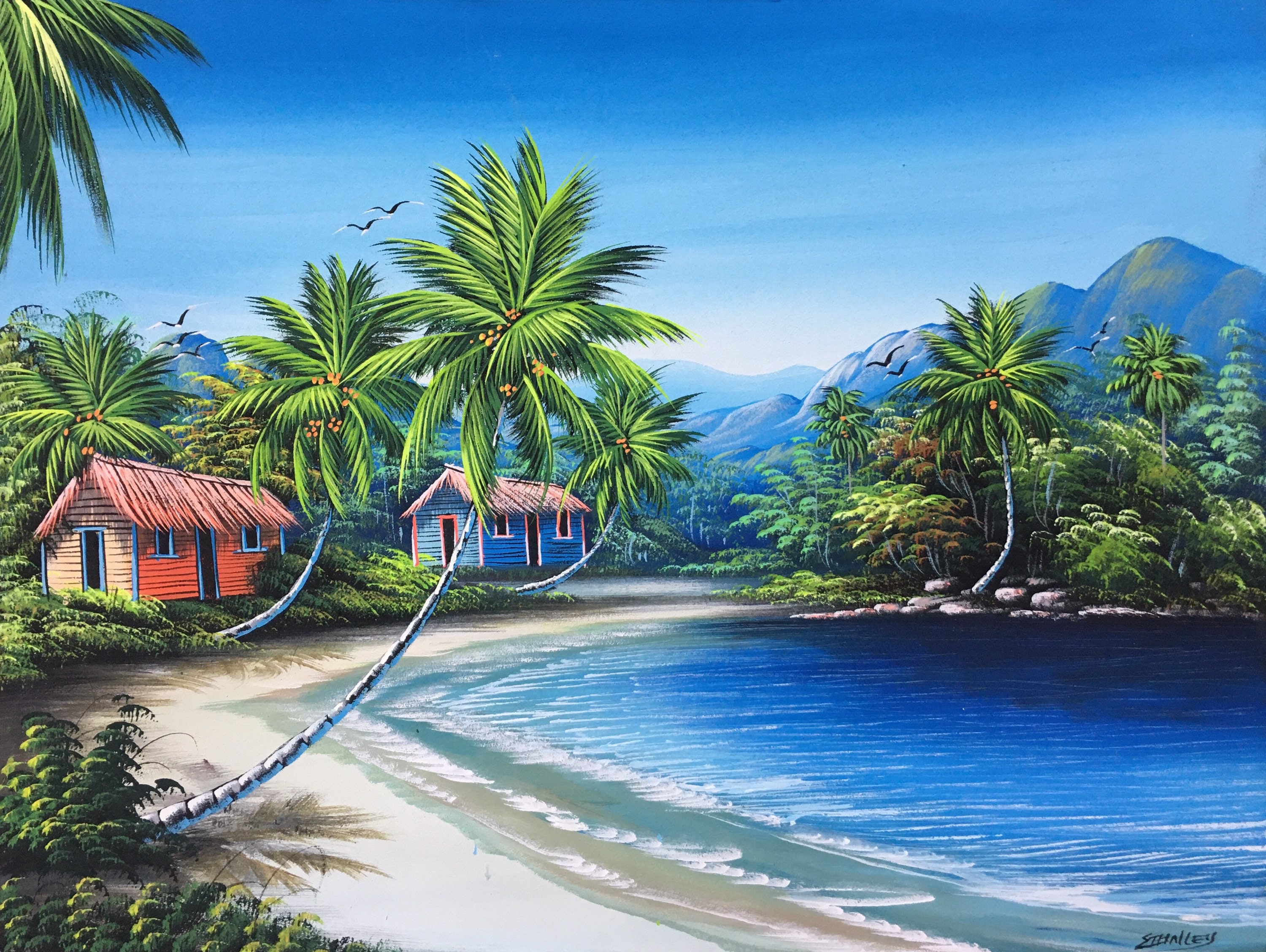 Pintura de playa sobre lienzo Arte haitiano Arte dominicano - Etsy España