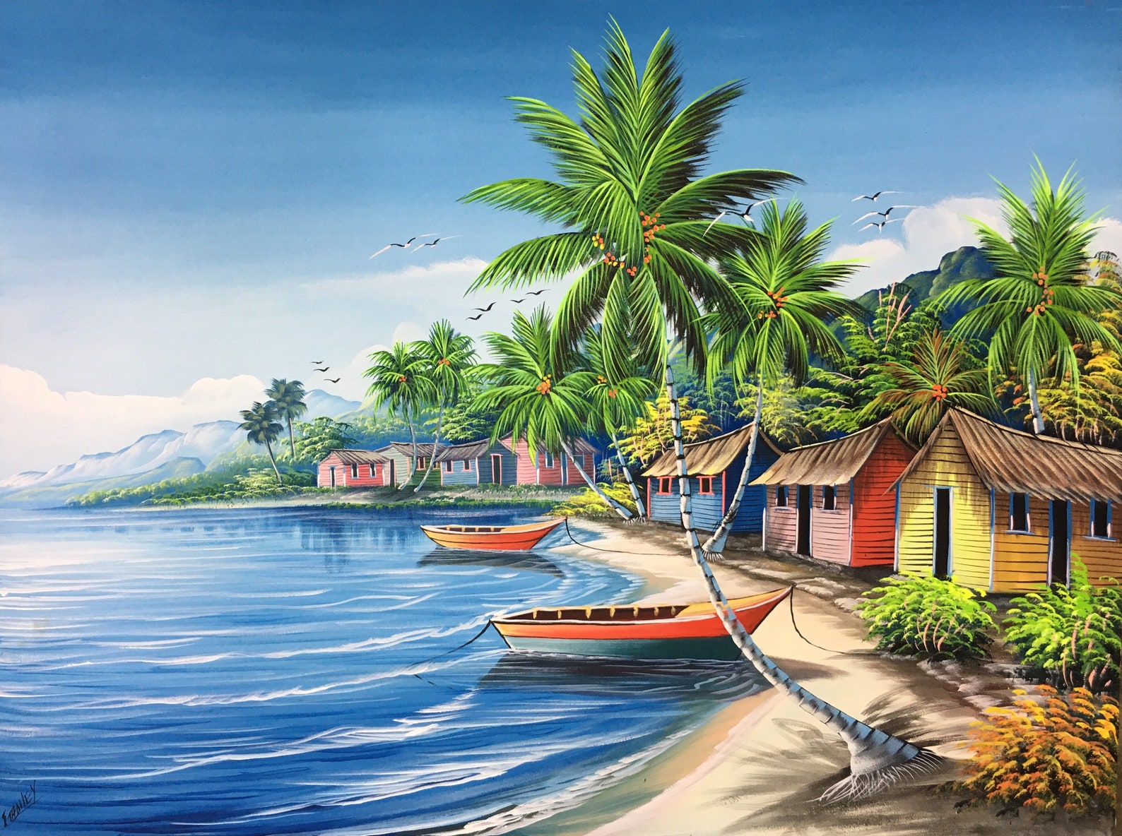 Beach Painting on Canvas Haitian Art Dominican Art - Etsy