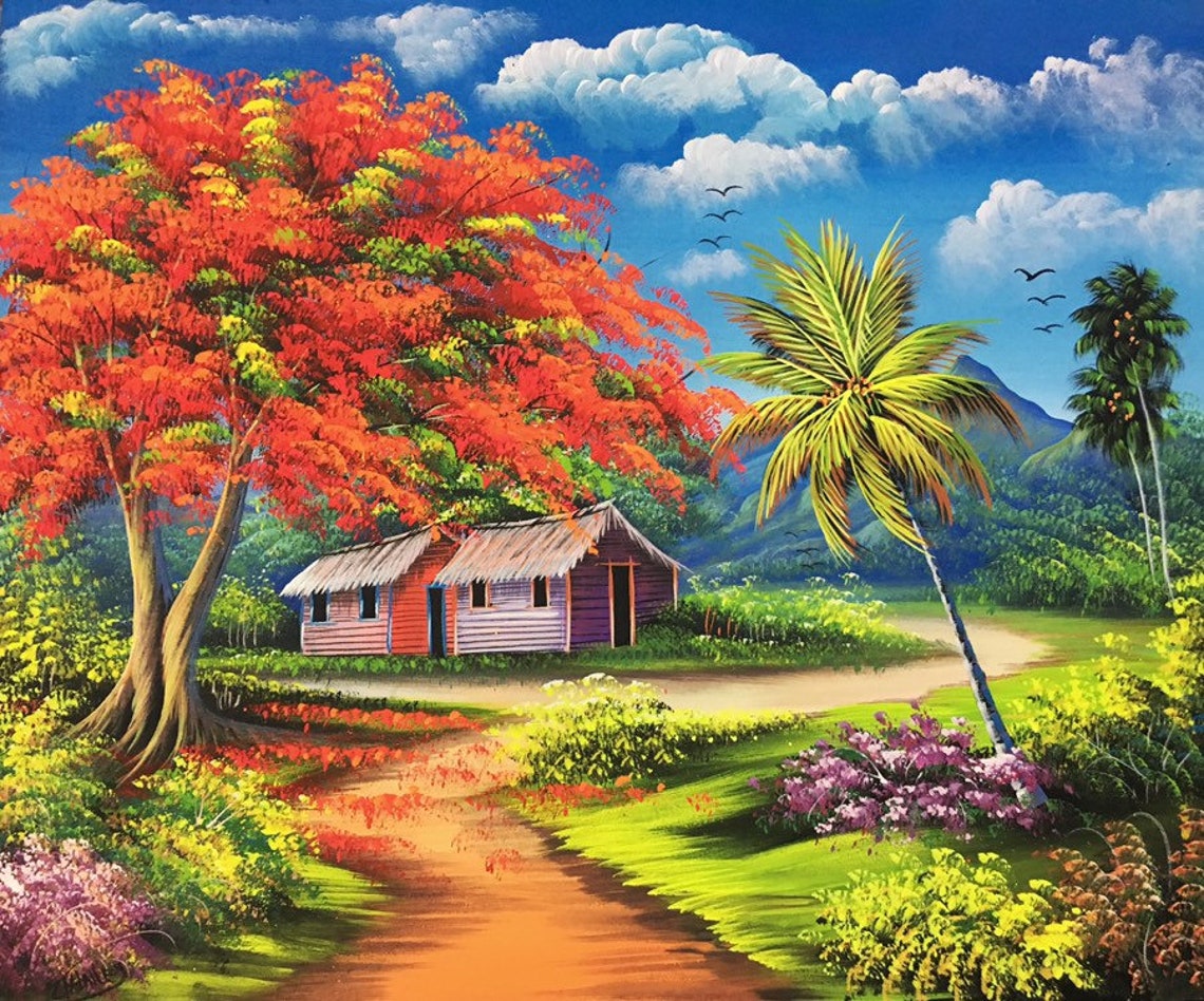 Flamboyant Tree Painting Colorful Oil Painting Landscape - Etsy