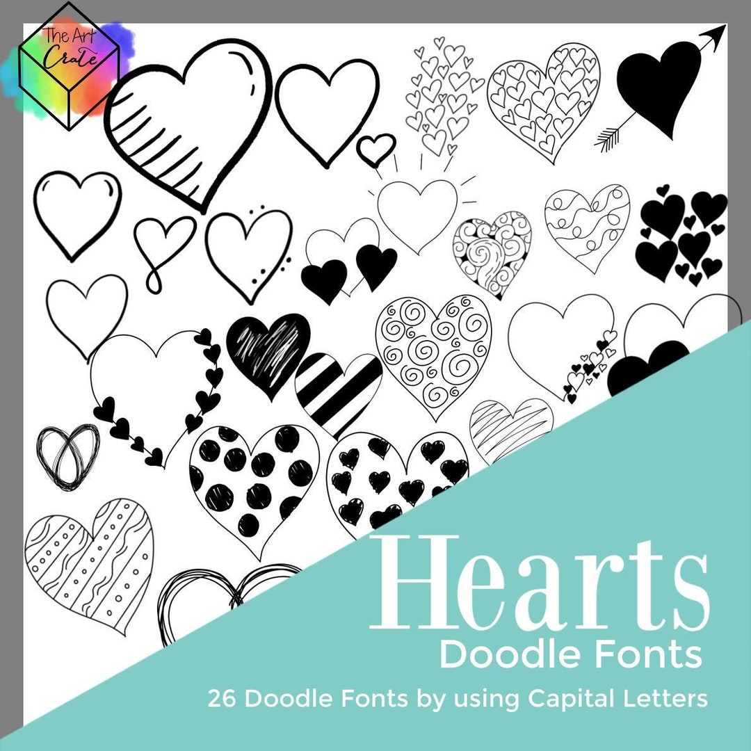 Doodle Fonts, Hearts, Ready to Download and Install - Etsy