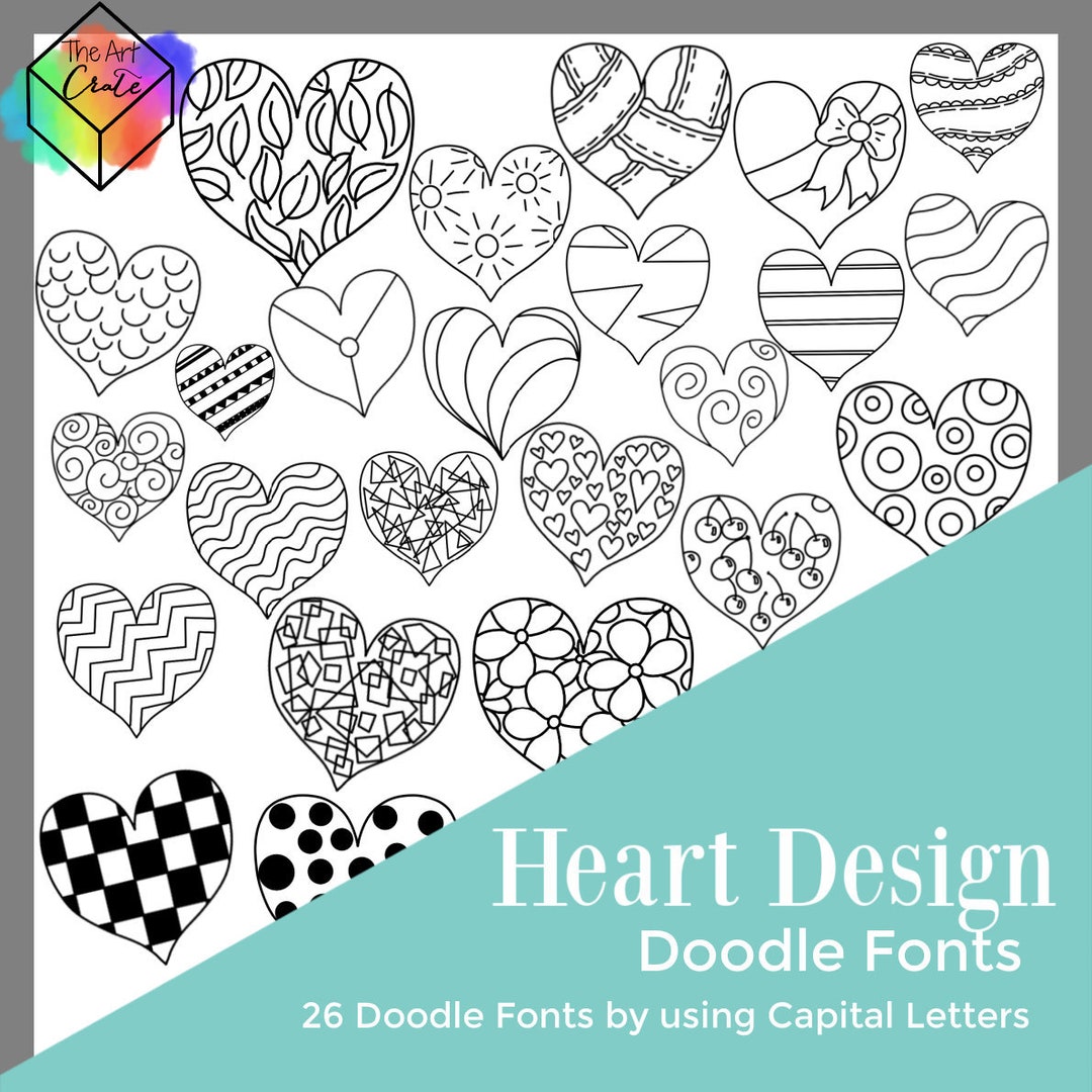 Doodle Fonts, Heart Designs, Ready to Download and Install - Etsy