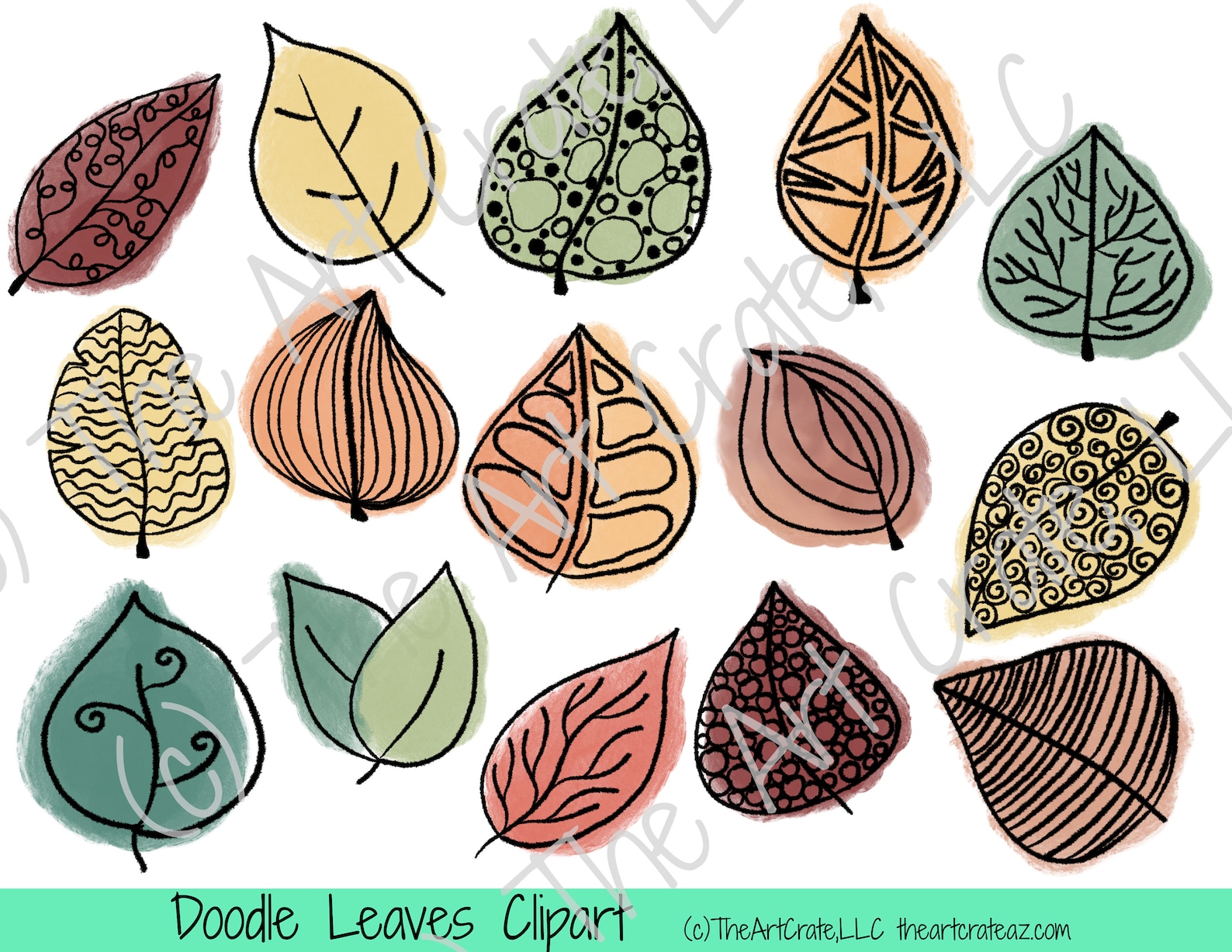 Doodle Leaves Clipart Ready to Download and Install 15 Doodle - Etsy