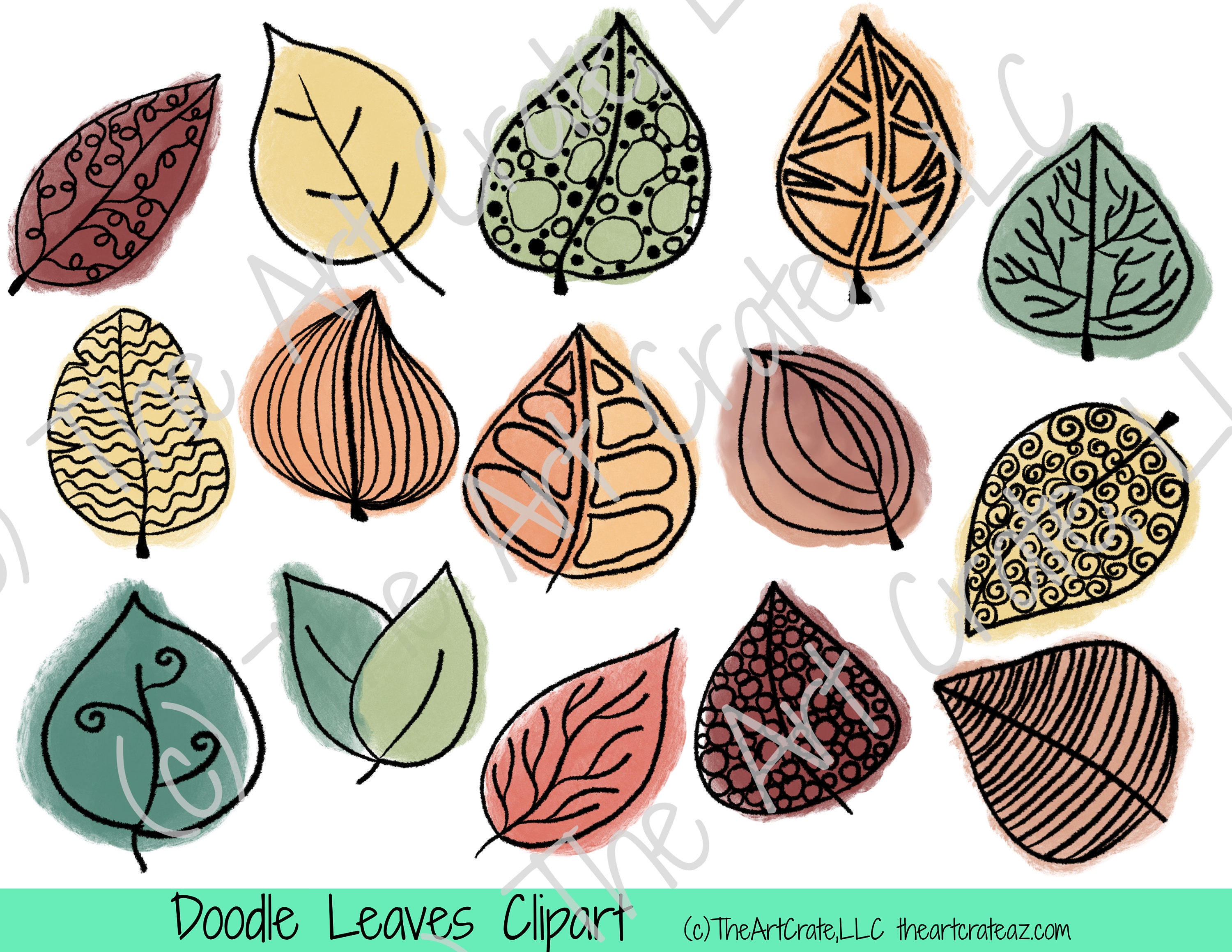 Doodle Leaves Clipart Ready to Download and Install; 15 Doodle Leaves ...