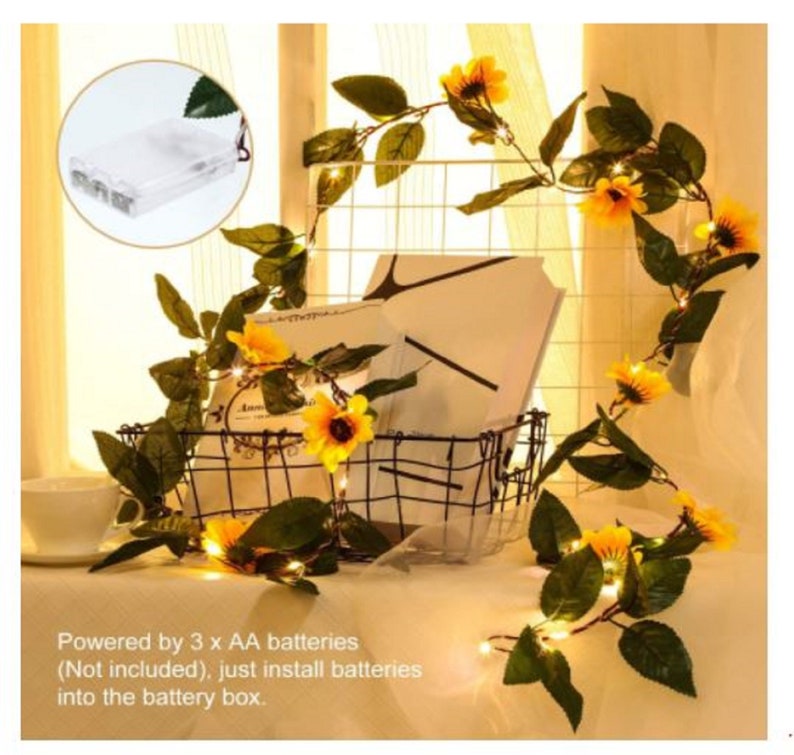 Artificial Sunflower String Garland 30 LED Lights 7.2 Ft. Sunflower ...
