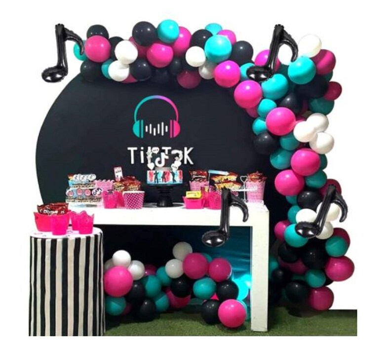 105pcs Tik Tok Theme Party Hot Pink Black White Tiffany and Music Note ...