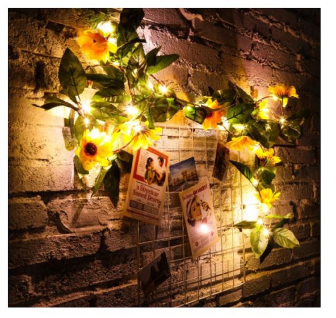 Artificial Sunflower String Garland 30 LED Lights 7.2 Ft. Sunflower ...