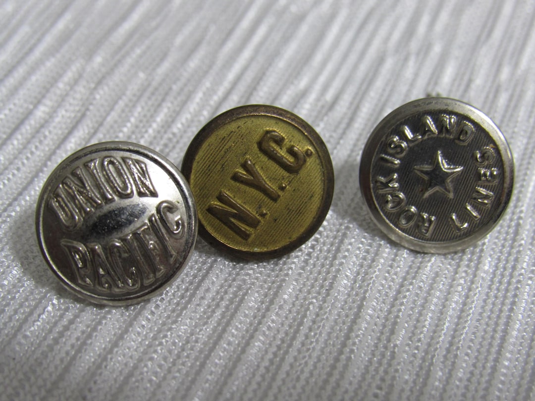 Vintage Lot of 3 Railroad Uniform Buttons NYC Union Pacific Rock Island ...