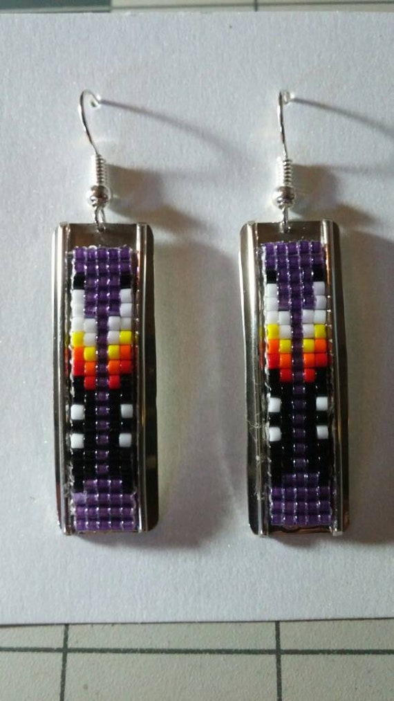 Loom Beaded Inlay Feather Earrings | Etsy